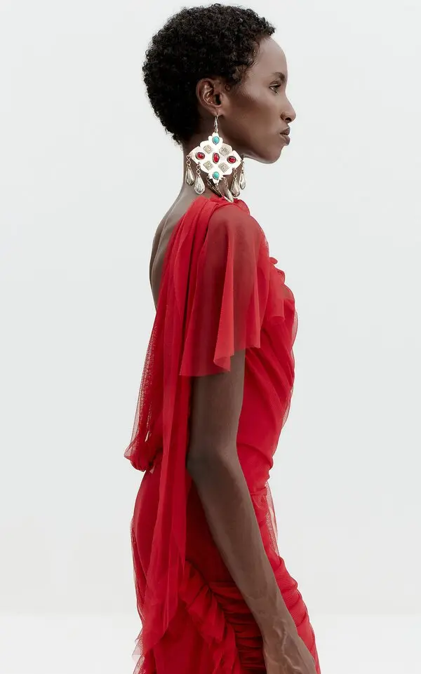 DE LA VALI Sapphire Tulle Maxi Dress - Red
