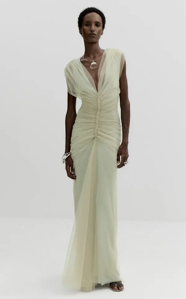 DE LA VALI Maevira Tulle Maxi Dress - Neutral