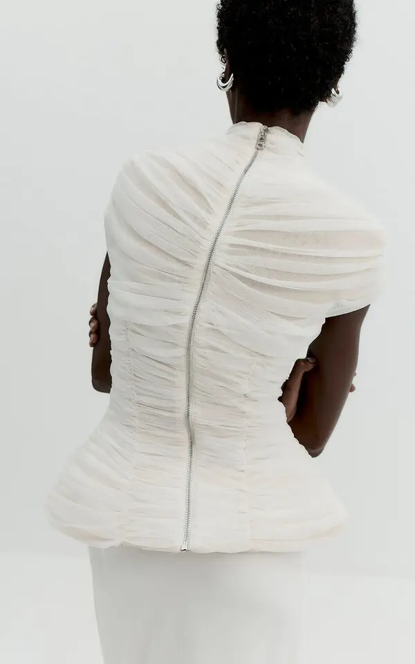 DE LA VALI Lavande High-neck Peplum Top - Ivory
