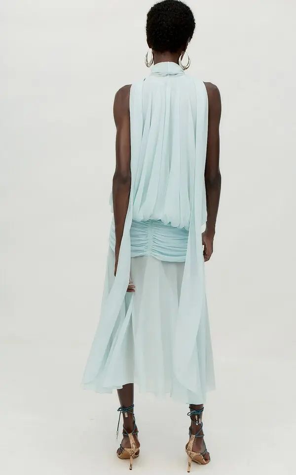 DE LA VALI Indigo Sheer Halter Neck Midi Dress