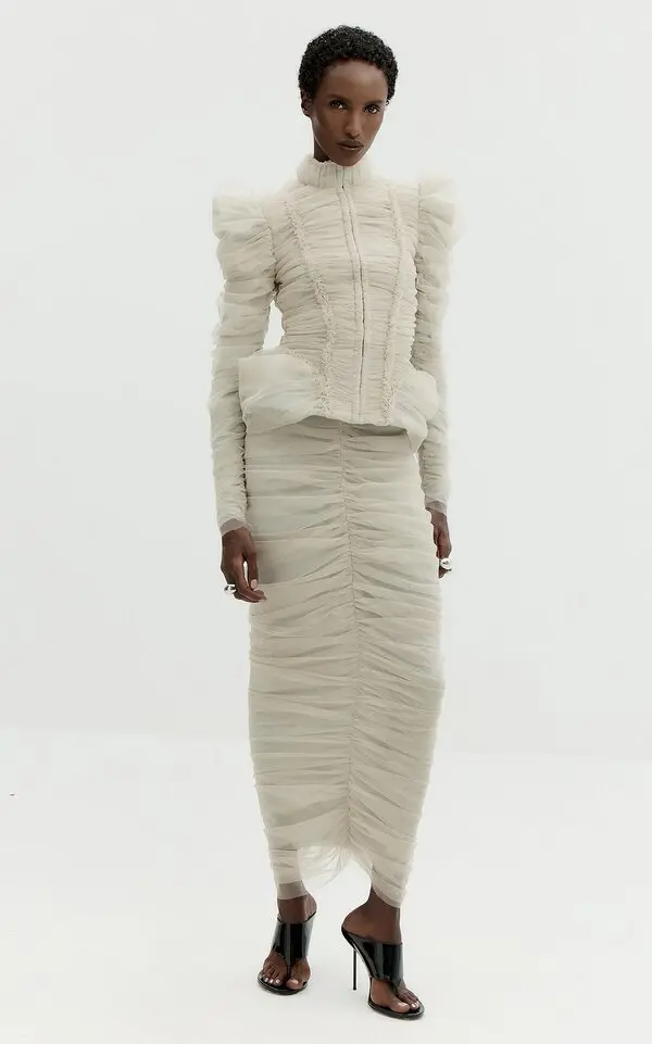 DE LA VALI Lorencia High-neck Gathered Jacket - Neutral