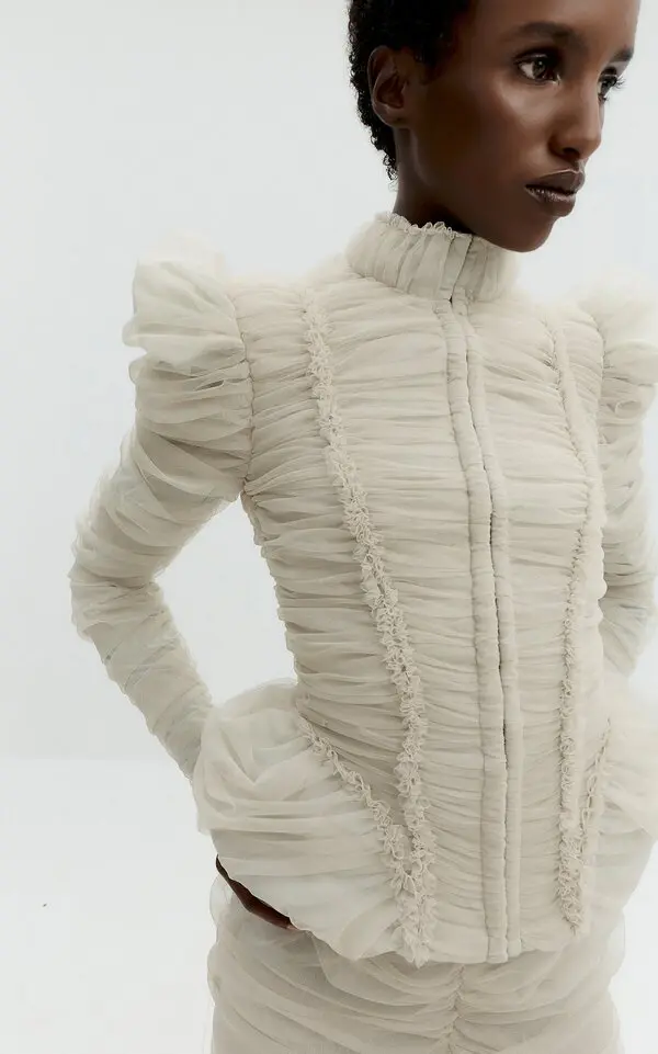 DE LA VALI Lorencia High-neck Gathered Jacket - Neutral