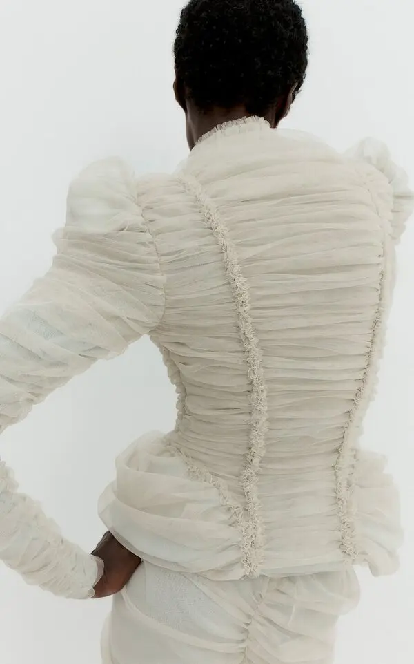 DE LA VALI Lorencia High-neck Gathered Jacket - Neutral