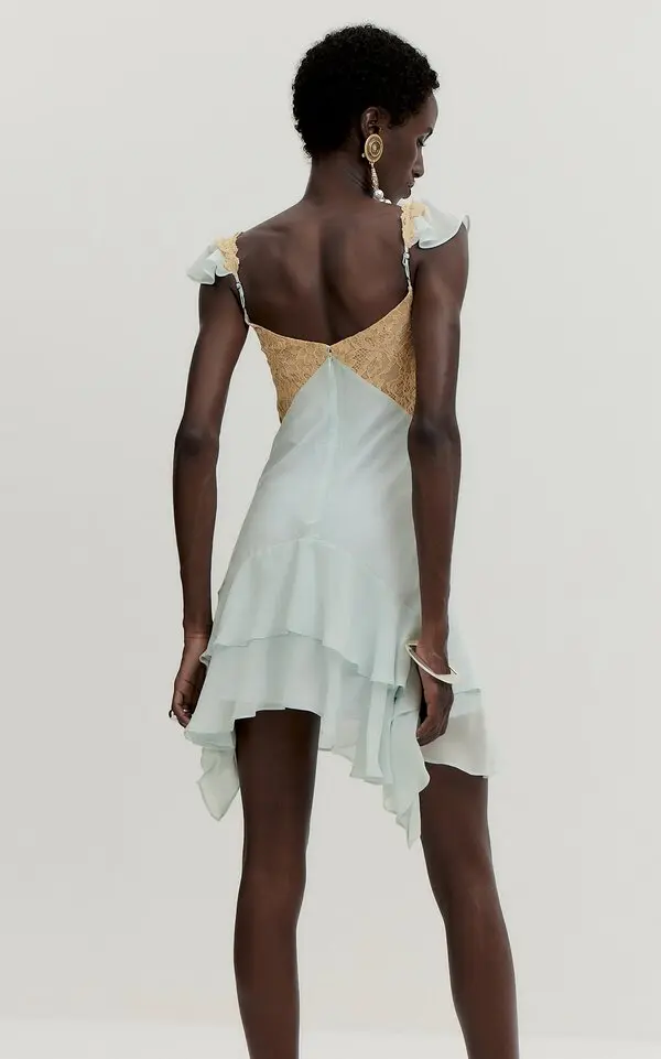 DE LA VALI Auralite Contrast-lace Tiered Mini Dress