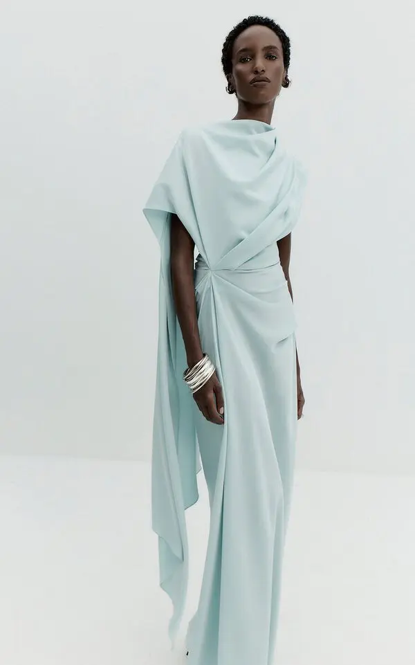 DE LA VALI Lunessa Pleated Maxi Dress