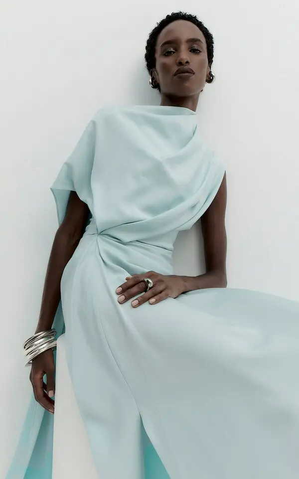 DE LA VALI Lunessa Pleated Maxi Dress