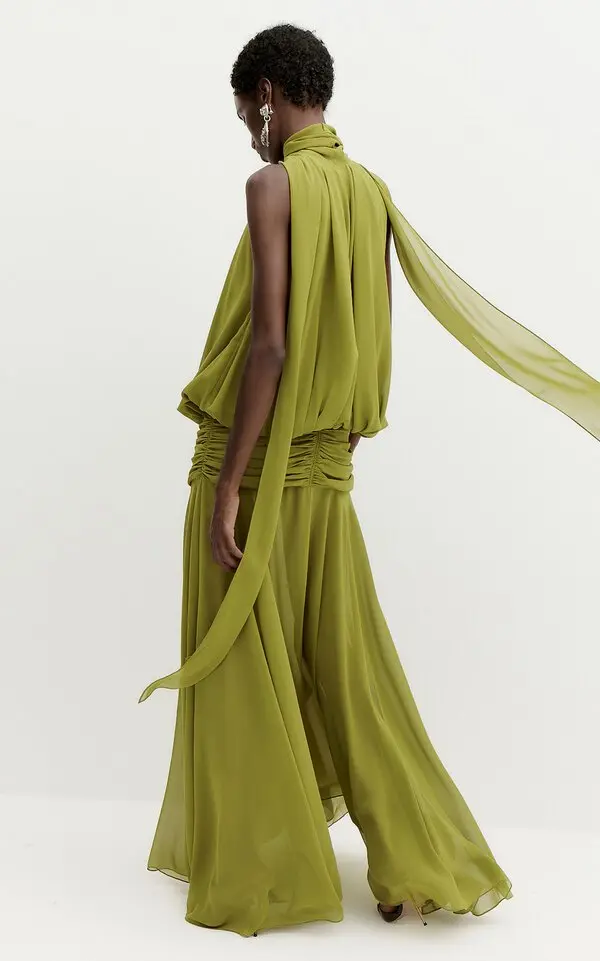 DE LA VALI Indigo Sheer Halter Maxi Dress