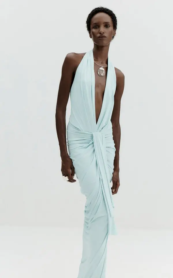 DE LA VALI Elaria Halter Neck Maxi Dress