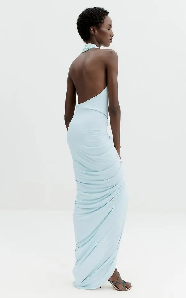 DE LA VALI Elaria Halter Neck Maxi Dress