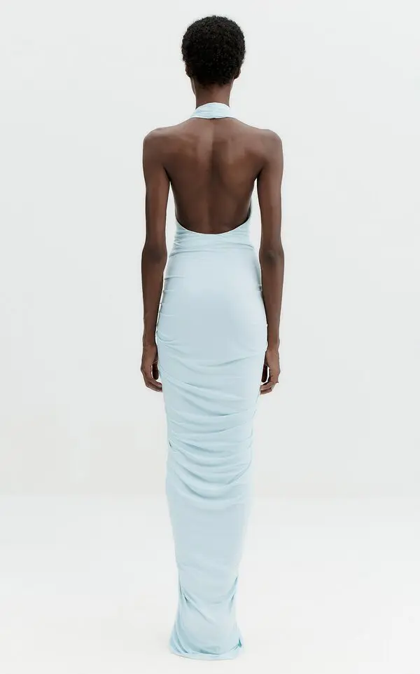DE LA VALI Elaria Halter Neck Maxi Dress
