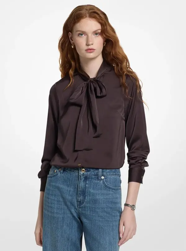Michael Kors Satin Tie-neck Blouse In Size By