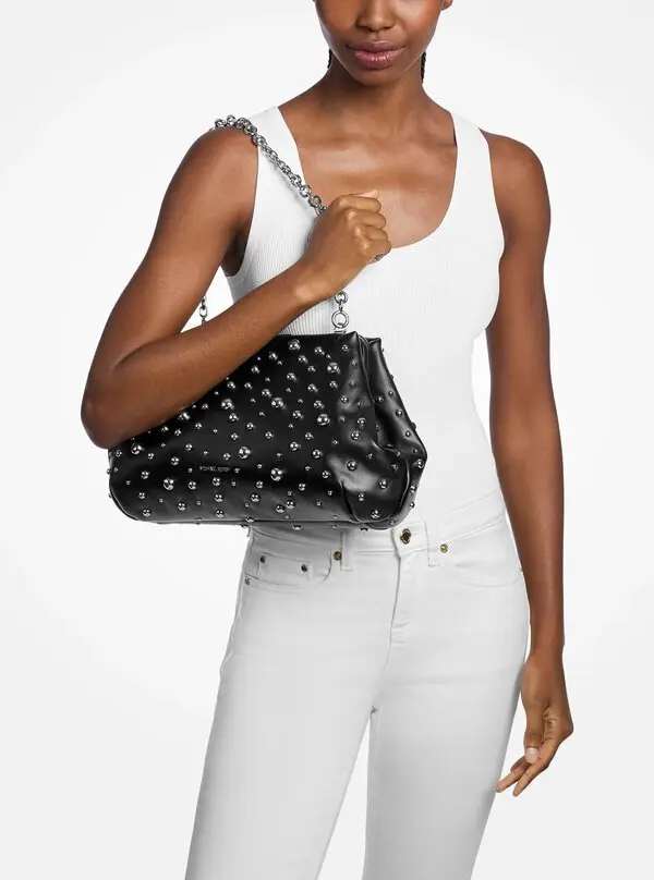 Michael Kors Goldie Large Studded Leather Clutch In By