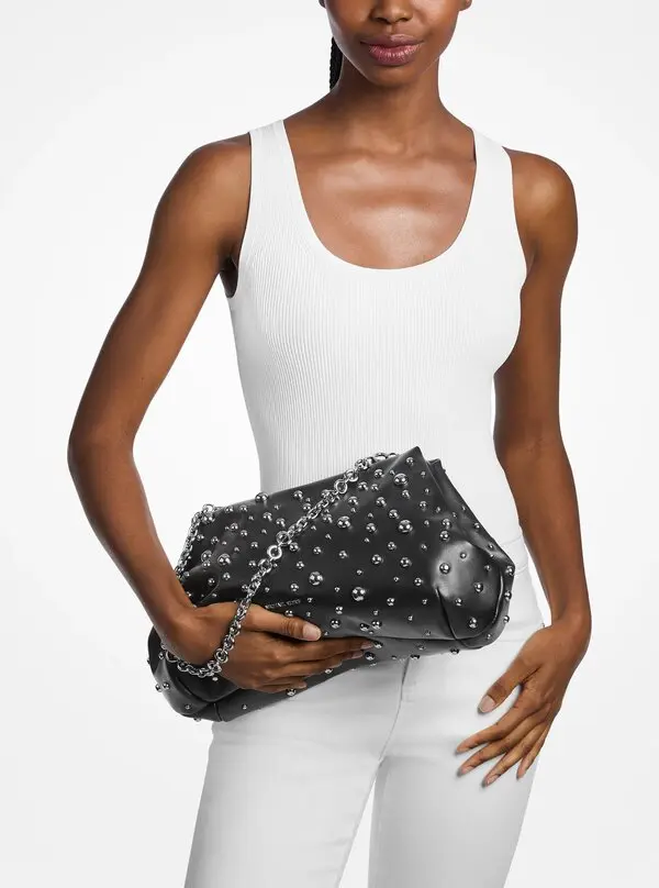 Michael Kors Goldie Large Studded Leather Clutch In By