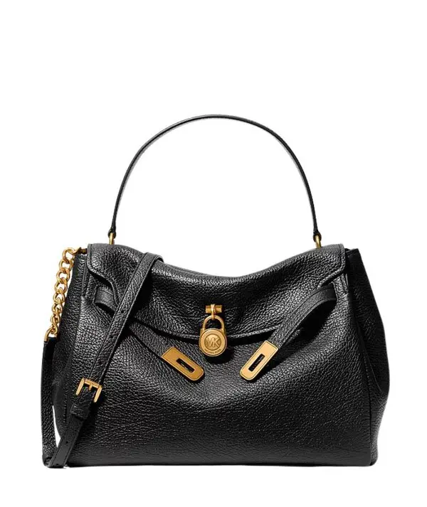 Michael Kors Hamilton Textured Leather Soft Satchel - Black