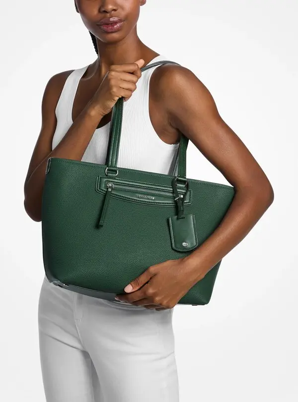 Michael Kors Jet Set Travel Medium Pebbled Leather Tote Bag In By - Green