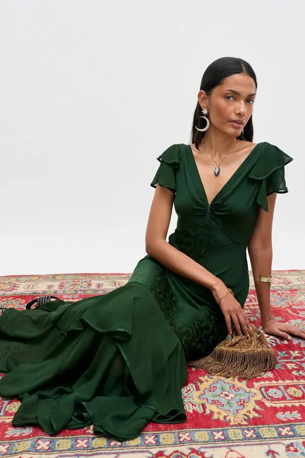 Rixo Marlow Floral Trail Jacquard Dark Regular - Green