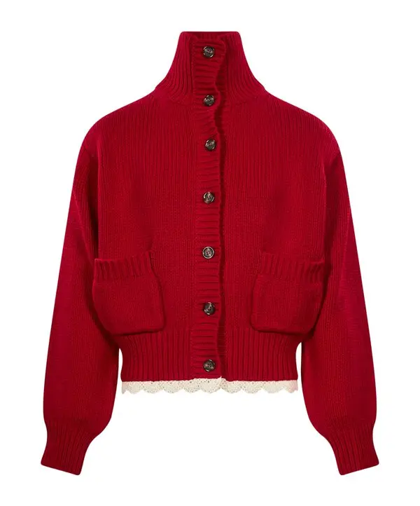 Magda Butrym Cinched Lace Trim Cardigan - Red