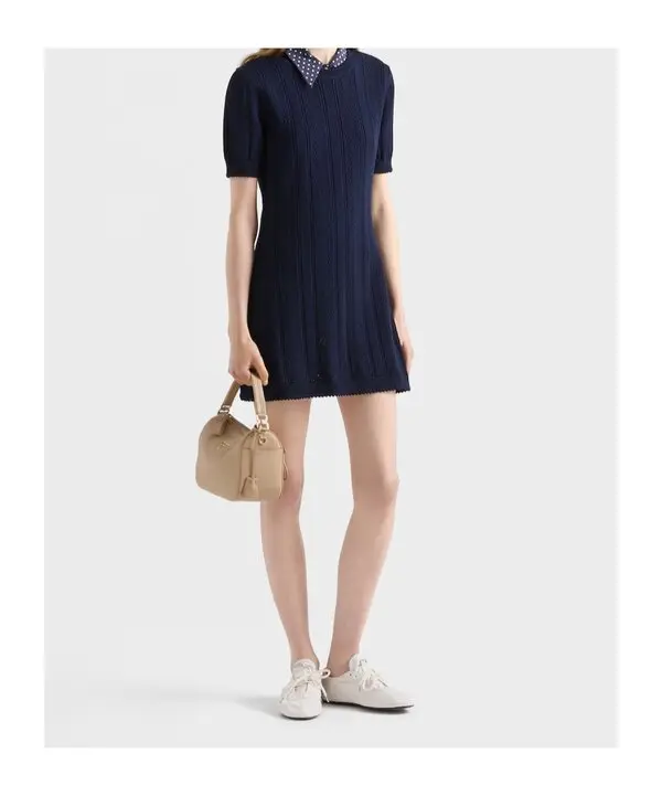 Prada Openwork Cotton Mini-dress - Navy Blue
