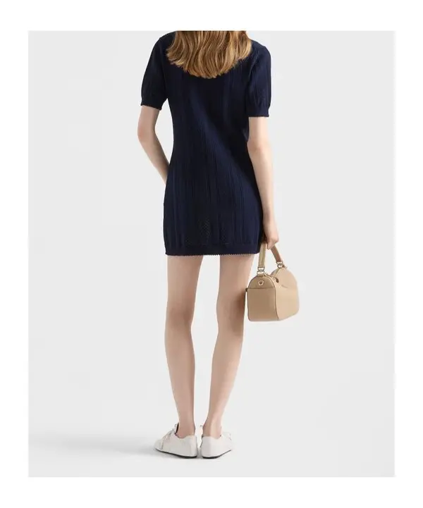 Prada Openwork Cotton Mini-dress - Navy