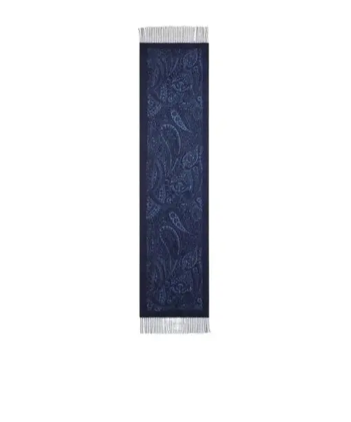 Etro Wool Jacquard Scarf With Floral Paisley Motif - Blue