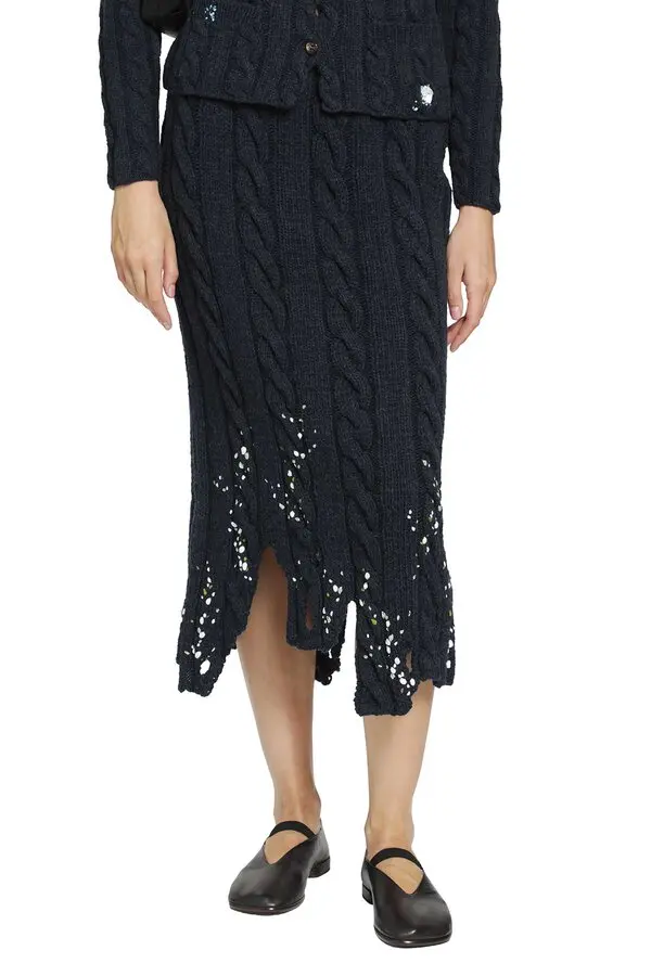 PILLINGS Embroidered Wool Midi Skirt - Blue