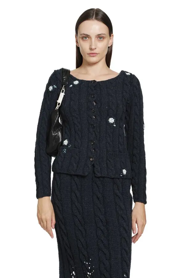 PILLINGS Embroidered Wool Cardigan - Blue