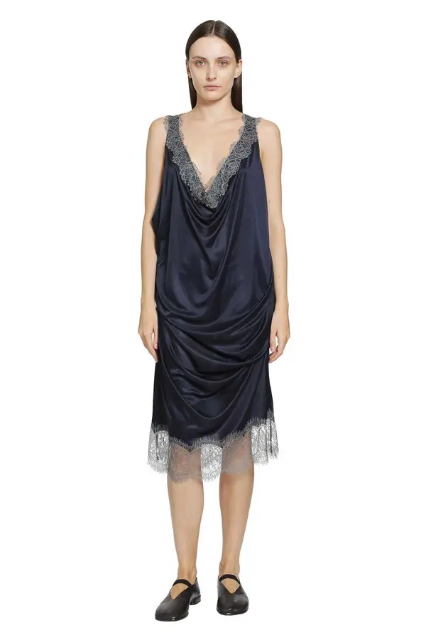PILLINGS Lace-trimmed Draped Satin Dress