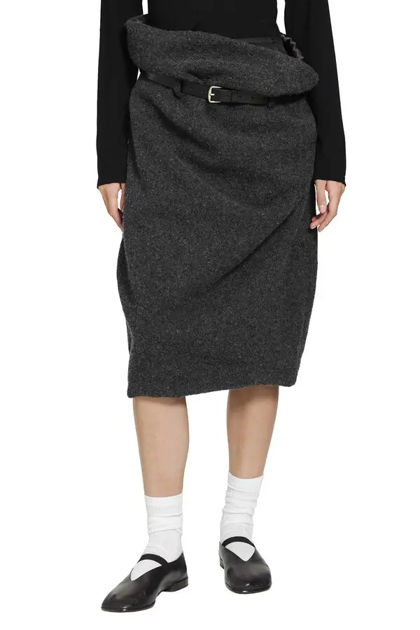 PILLINGS Draped Wool Midi Skirt