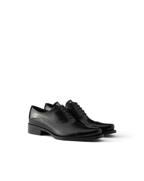 Prada Brushed Leather Lace-up Shoes - Black