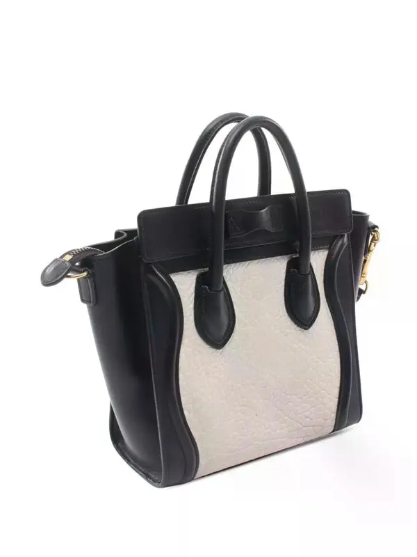 Celine 2010-2026 Nano Bicolor Leather Luggage Tote Satchel - White