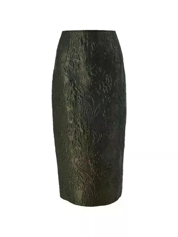 Carolina Herrera Floral-jacquard Cloque Midi Skirt