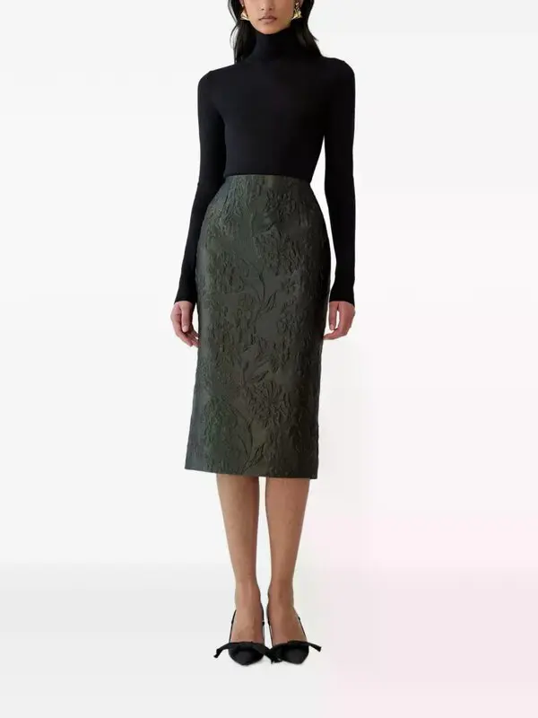 Carolina Herrera Floral-jacquard Cloque Midi Skirt