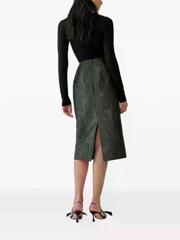 Carolina Herrera Floral-jacquard Cloque Midi Skirt