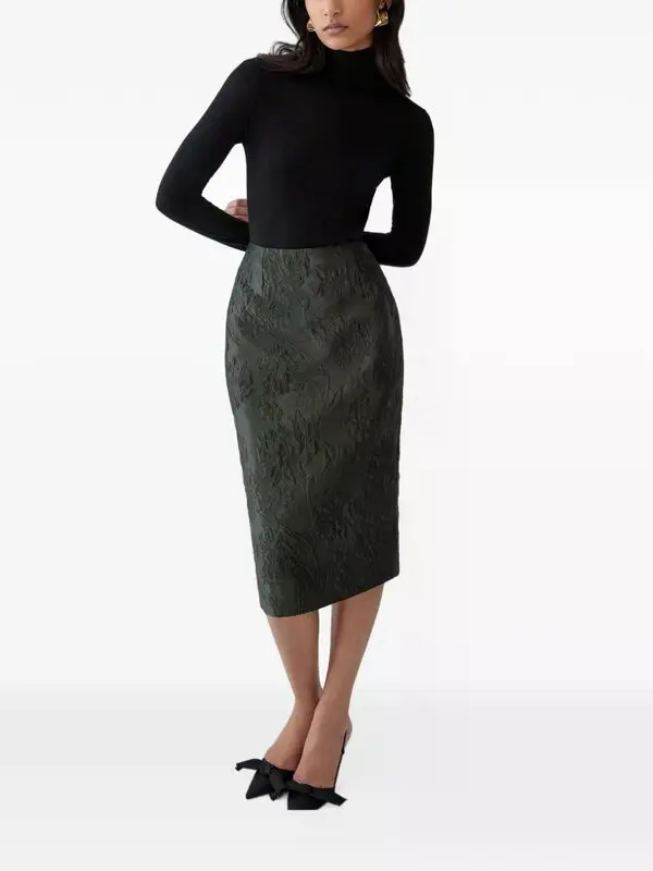 Carolina Herrera Floral-jacquard Cloque Midi Skirt