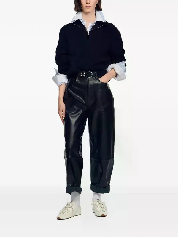 Sandro Boxy Zip Sweater With Standing Collar