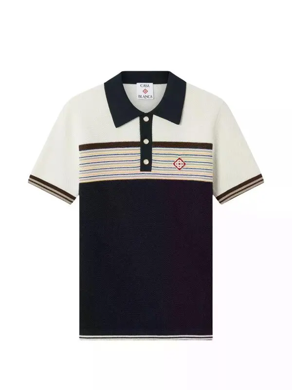 Casablanca Café Culture Striped Logo-patch Polo Shirt - Blue