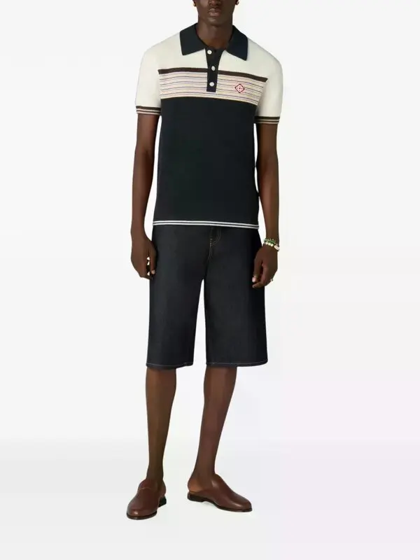 Casablanca Café Culture Striped Logo-patch Polo Shirt - Blue