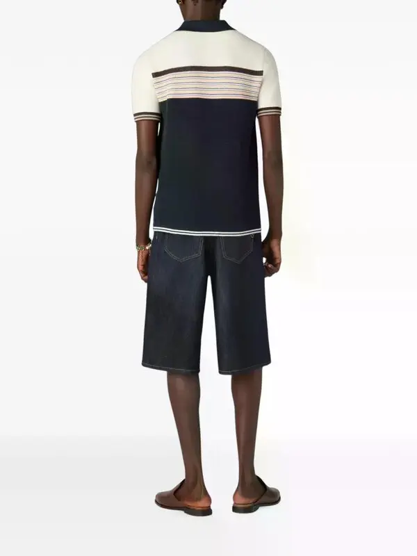 Casablanca Café Culture Striped Logo-patch Polo Shirt - Blue