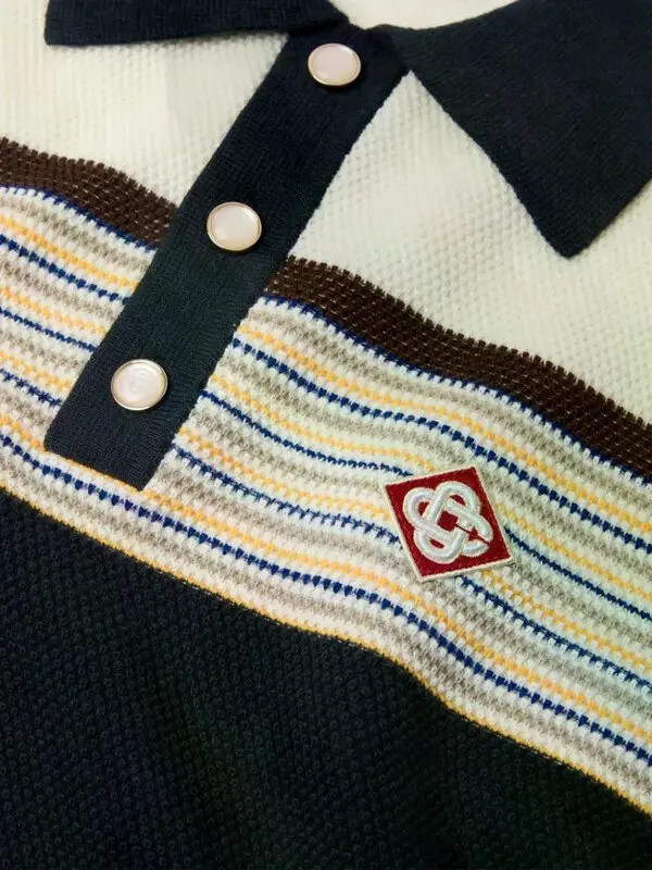 Casablanca Café Culture Striped Logo-patch Polo Shirt - Blue