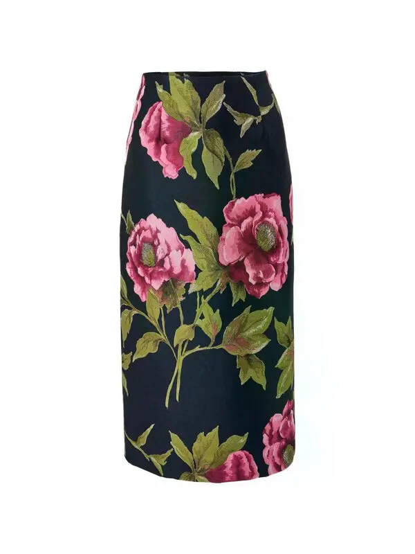 Carolina Herrera Peony-jacquard Midi Pencil Skirt - Blue