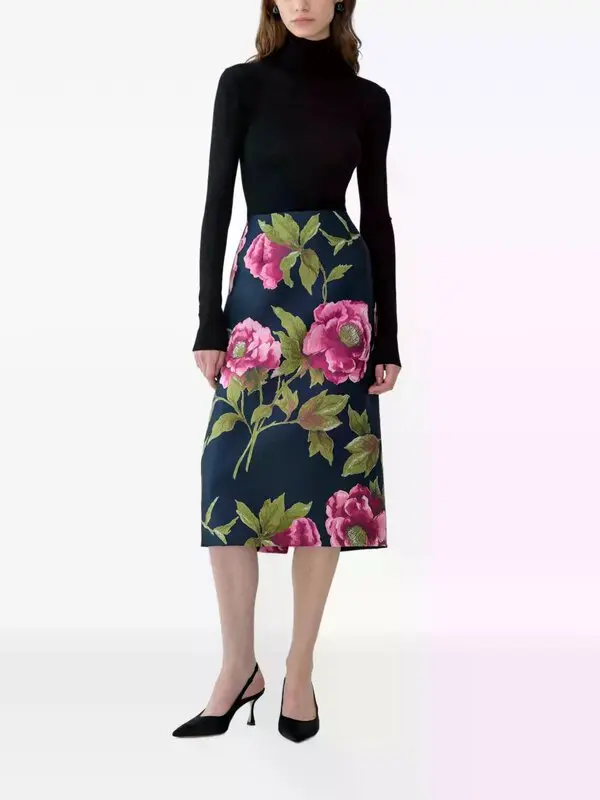 Carolina Herrera Peony-jacquard Midi Pencil Skirt