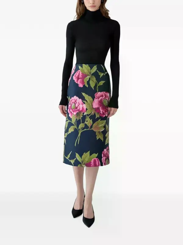 Carolina Herrera Peony-jacquard Midi Pencil Skirt