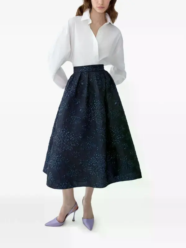 Carolina Herrera Floral-jacquard Midi Skirt - Blue