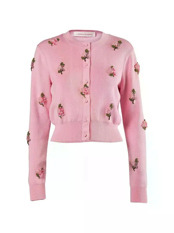Carolina Herrera Floral-embroidered Cardigan - Pink
