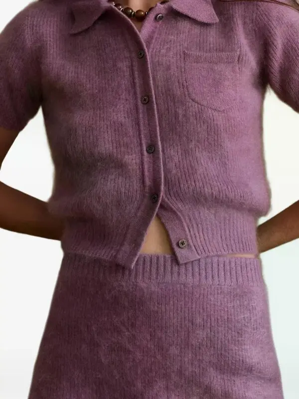 HEVRON Juno Brushed-knit Button-up Cardigan - Purple