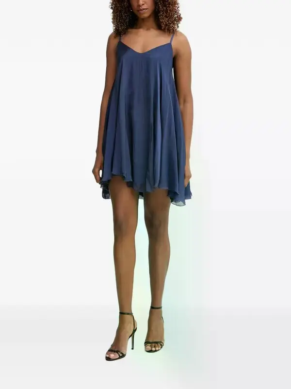 HAVEONE Mini V-neck Pleated Dress - Blue