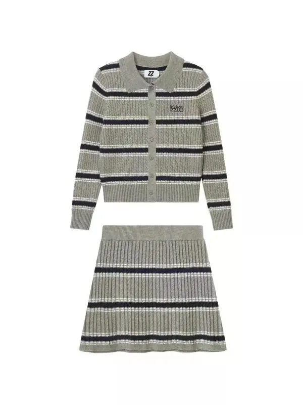 Izzue Cable-knit Striped Cardigan And Mini Skirt Set