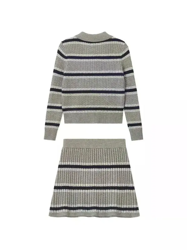 Izzue Cable-knit Striped Cardigan And Mini Skirt Set