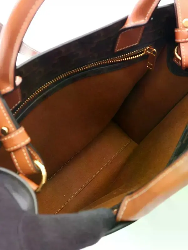 Celine 2010-2026 Small Triomphe Coated Canvas Vertical Cabas Tote Satchel - Brown