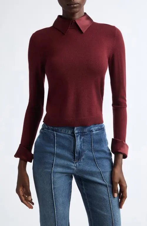 Alice + Olivia Porla Collared Wool Blend Sweater - Garnet